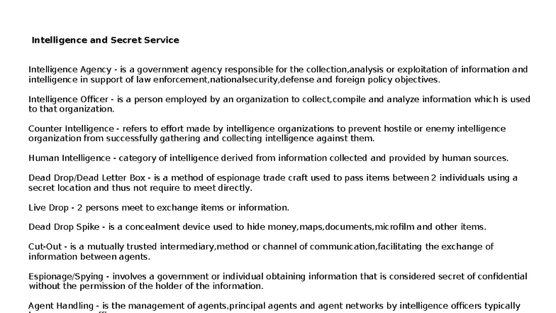 Intelligence and Secret Service Methods: A Comprehensive Review - Studocu