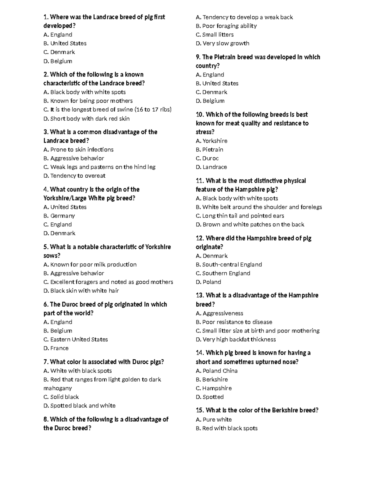 1st Exam in G10 - Landrace Pig Breed Characteristics and Origins - Studocu