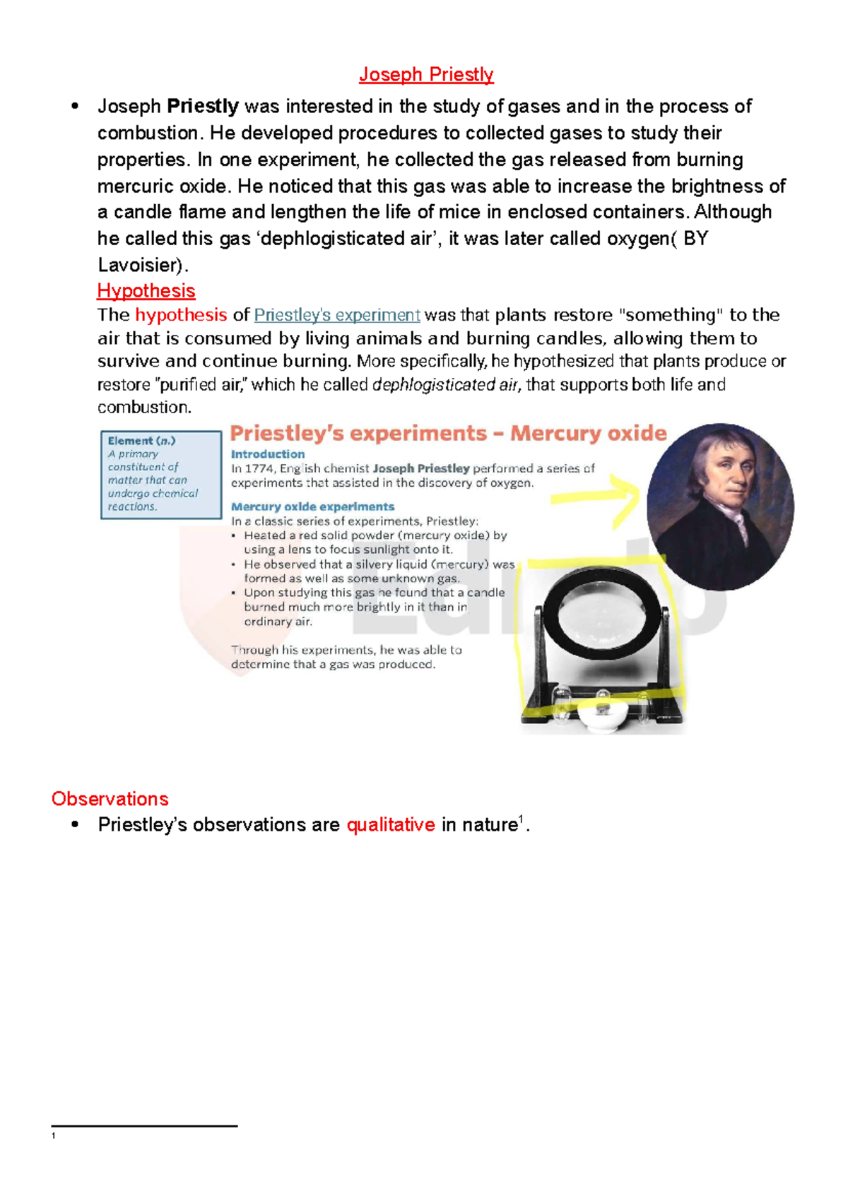Joseph Priestly - Chemistry Notes on Gases & Combustion (Module 5 ...