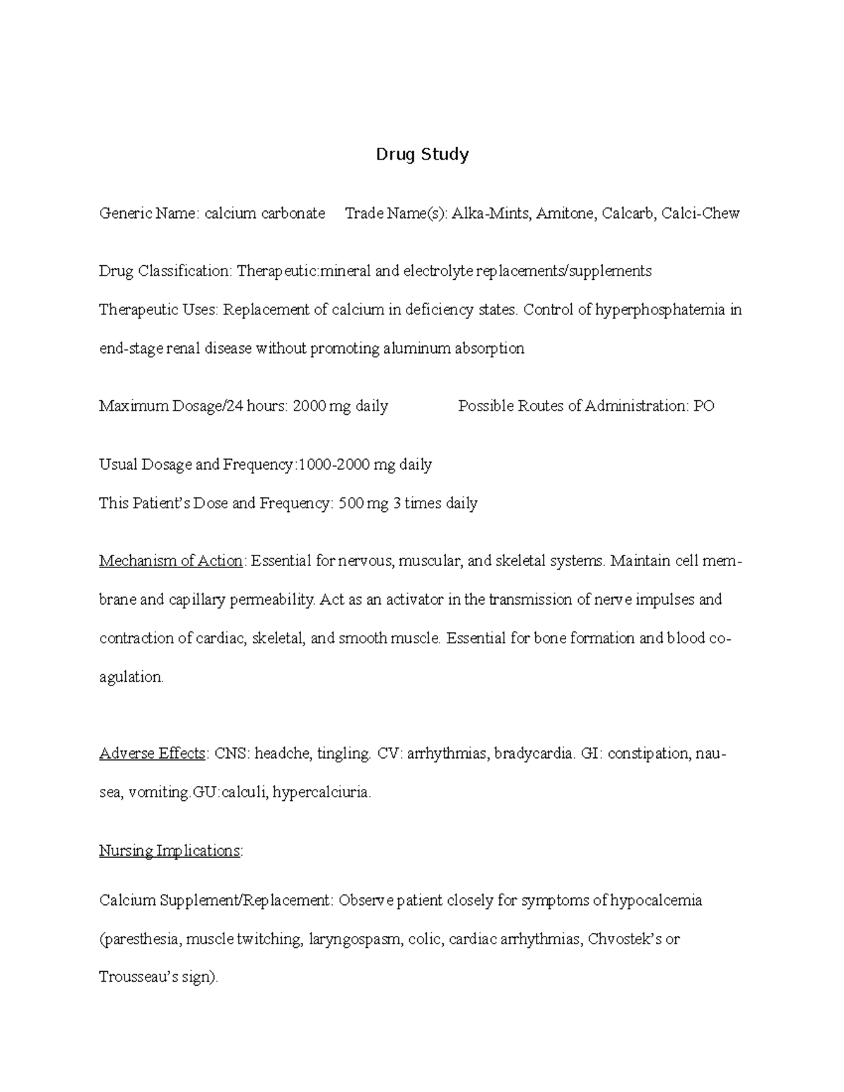 Calcium Carbonate (Alka-Mints): Comprehensive Drug Study & Nursing ...