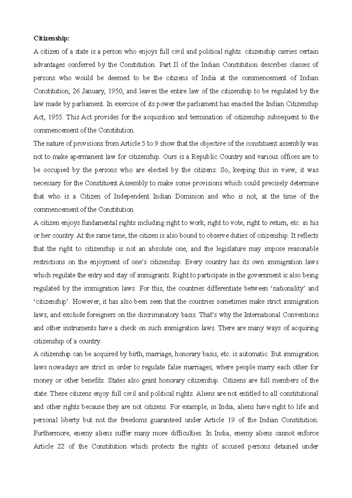 Indian Citizenship: Rights, Laws, and Provisions Under the Constitution ...