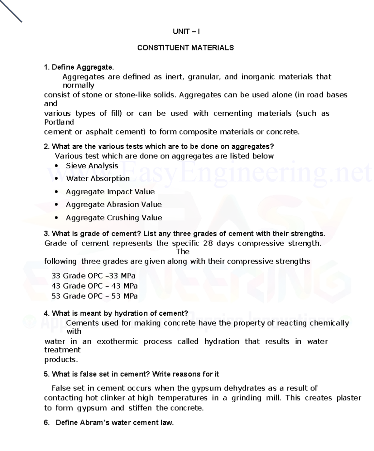 CE3403 Concrete Technology: Constituent Materials and Tests - Studocu