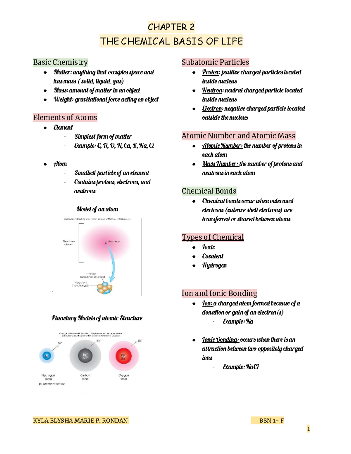 CHAPTER 2: THE CHEMICAL BASIS OF LIFE - BSN F Notes - Studocu