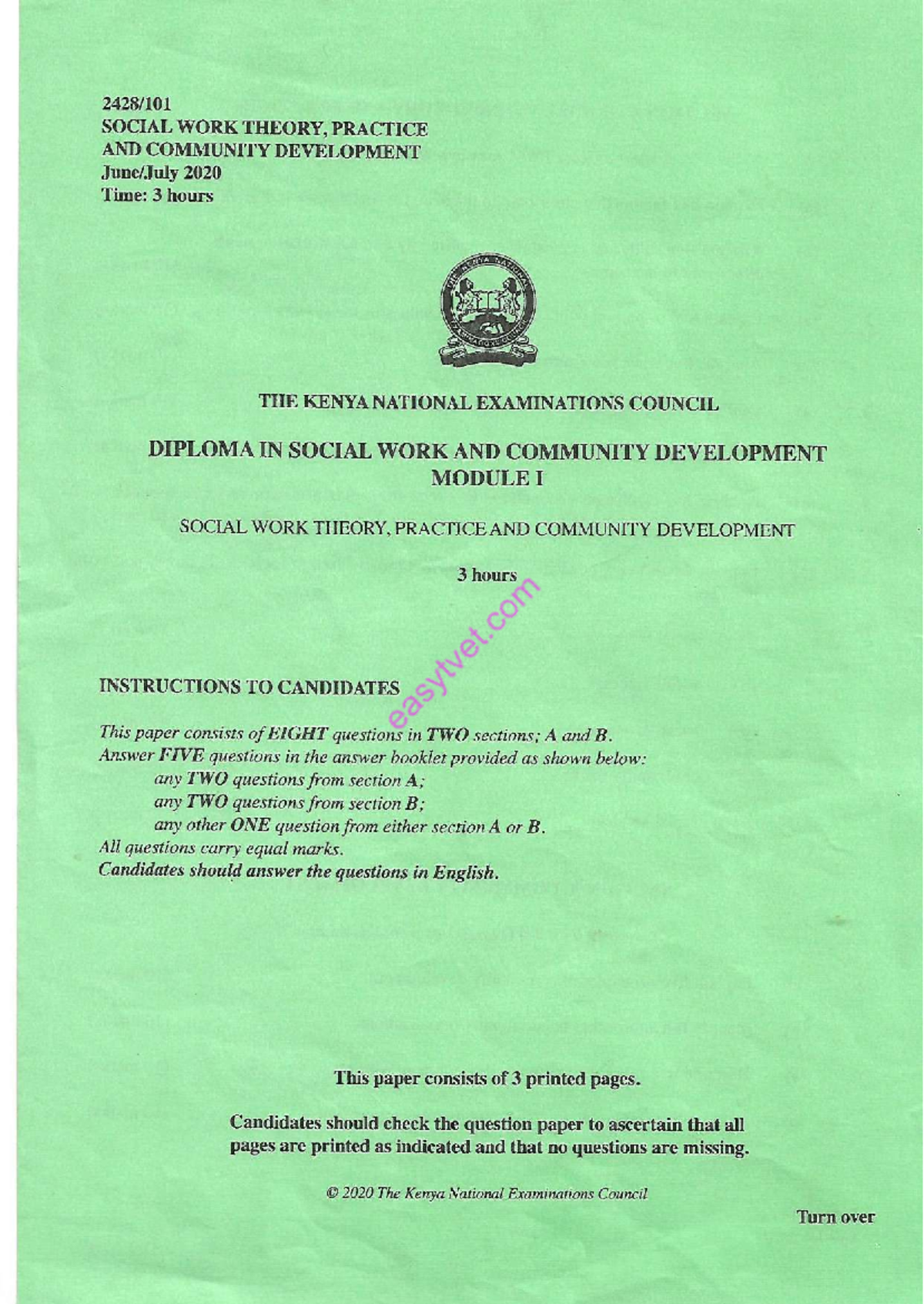 SOCIAL WORK & COMMUNITY DEVELOPMENT 2020: Exam Paper Summary - Studocu