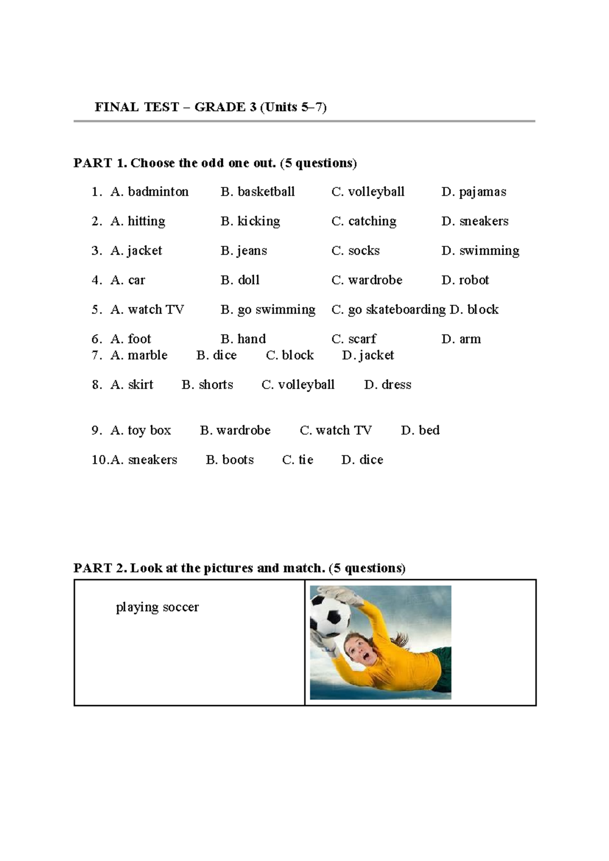 Final Test – Grade 3 (Units 5-7) Review and Practice - Studocu
