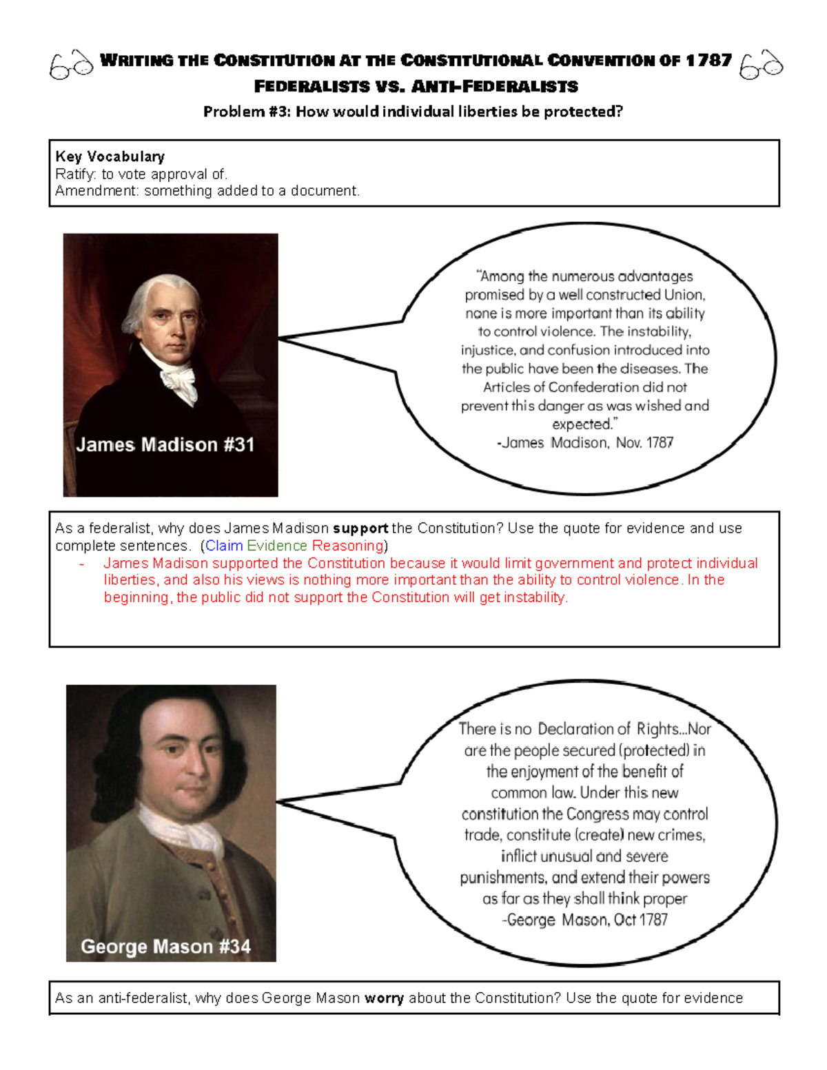 Constitutional Convention 1787: Individual Liberties Debate (Problem #3 ...
