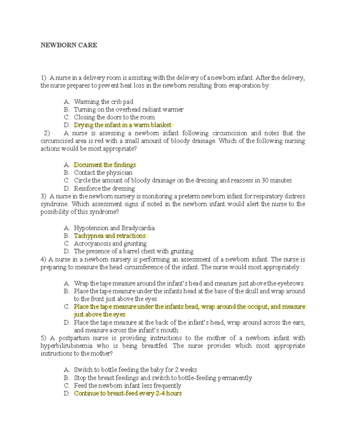 Newborn Care: Key Assessments and Nursing Interventions - Studocu
