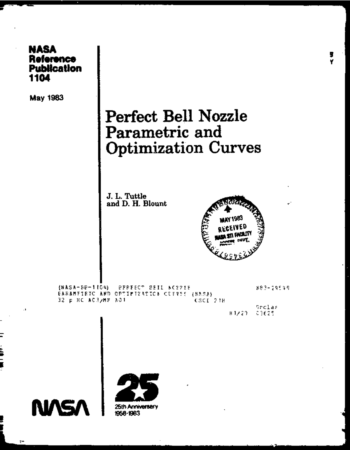 Perfect Bell Nozzle Optimization Curves - NASA Ref. Pub. 1104 - Studocu