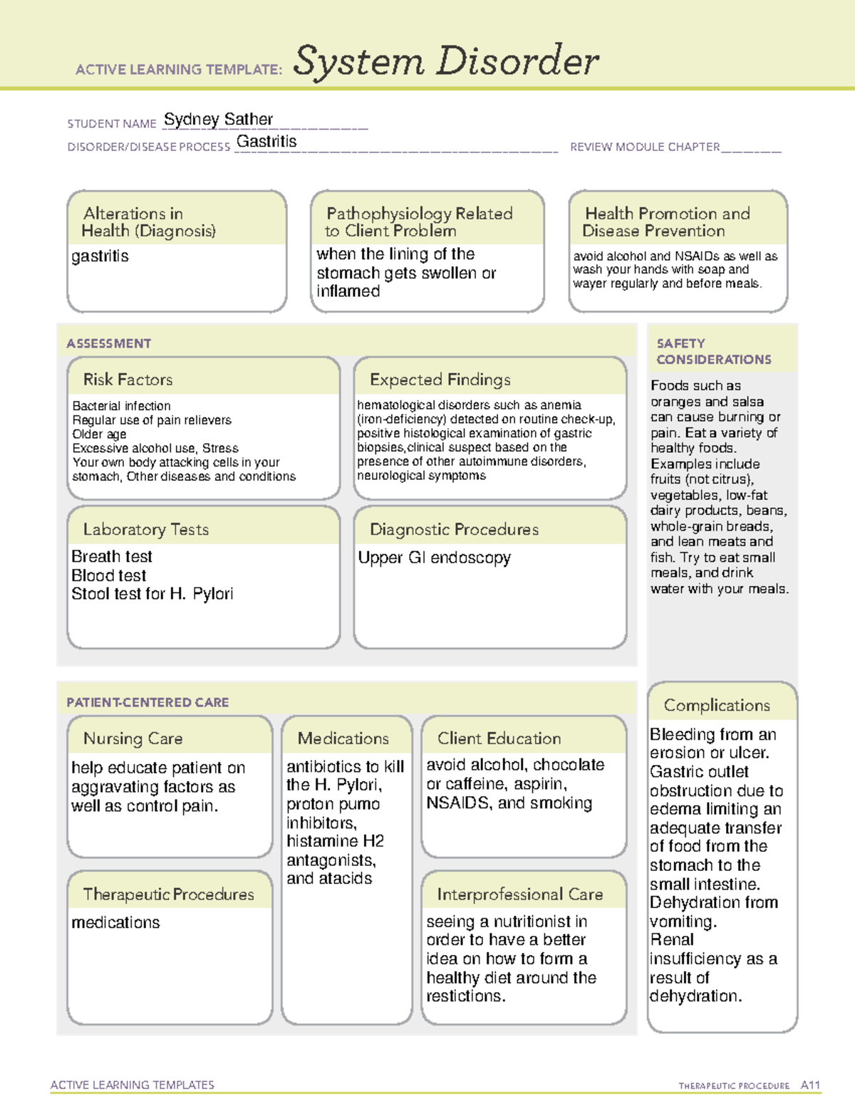 Gastritis Patient Care & Management: Active Learning Template - Studocu