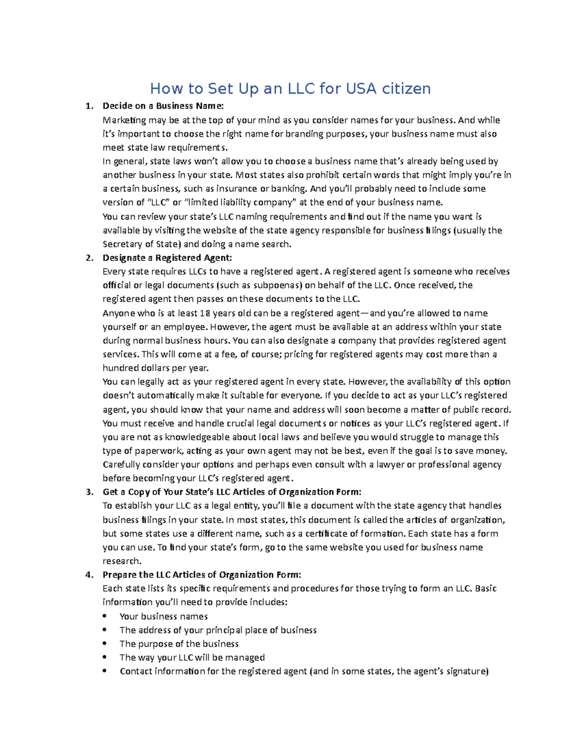 Setting Up an LLC: A Guide for USA Citizens - Studocu