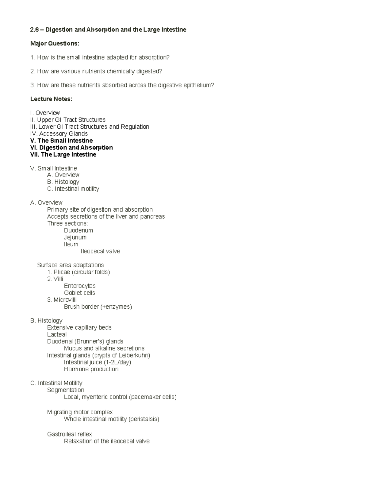 Lecture Notes: Digestion & Absorption in the GI Tract (BIO 101) - Studocu
