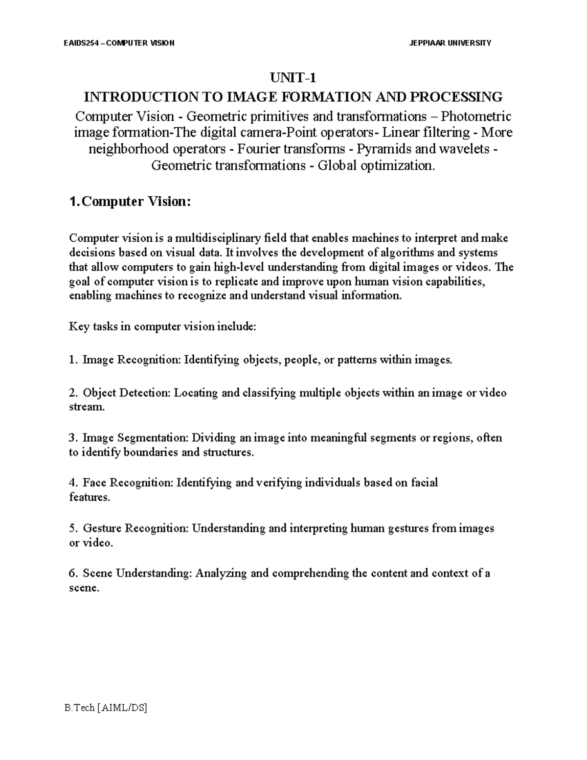 B.Tech EAIDS254 COMPUTER VISION: Intro to Image Formation & Processing ...