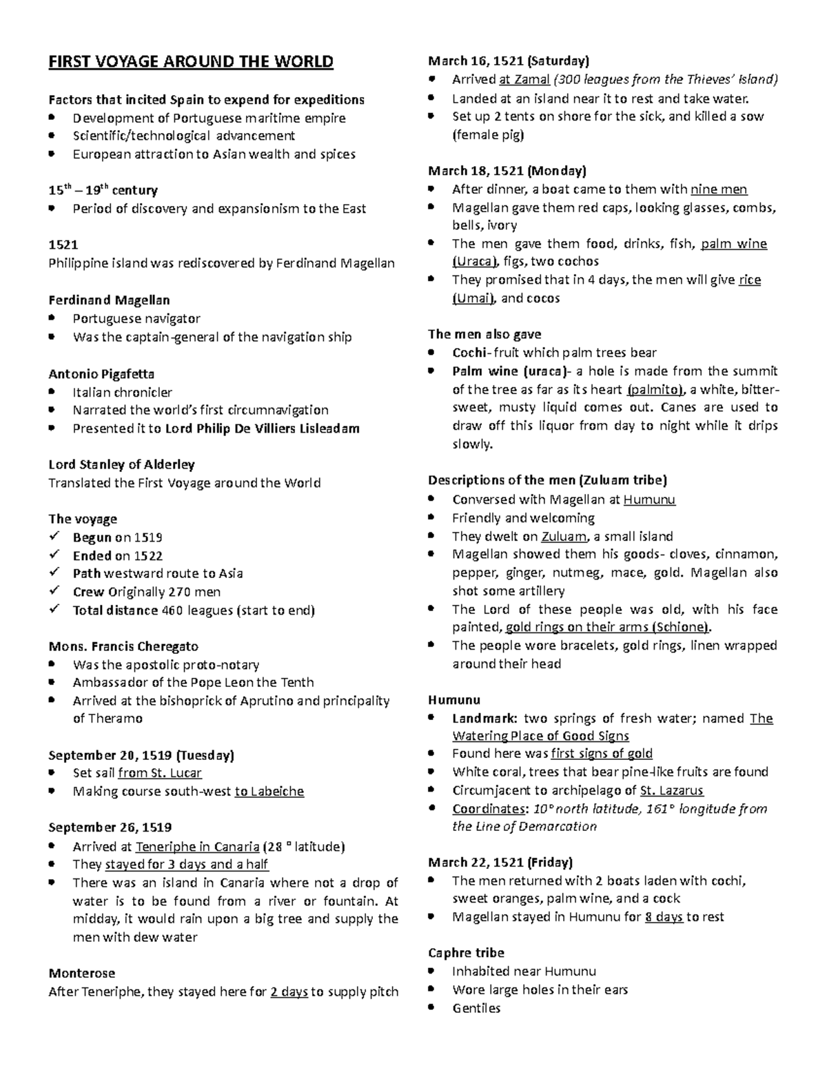 Final Exam Notes: First Voyage Around the World (HIST 101) - Studocu