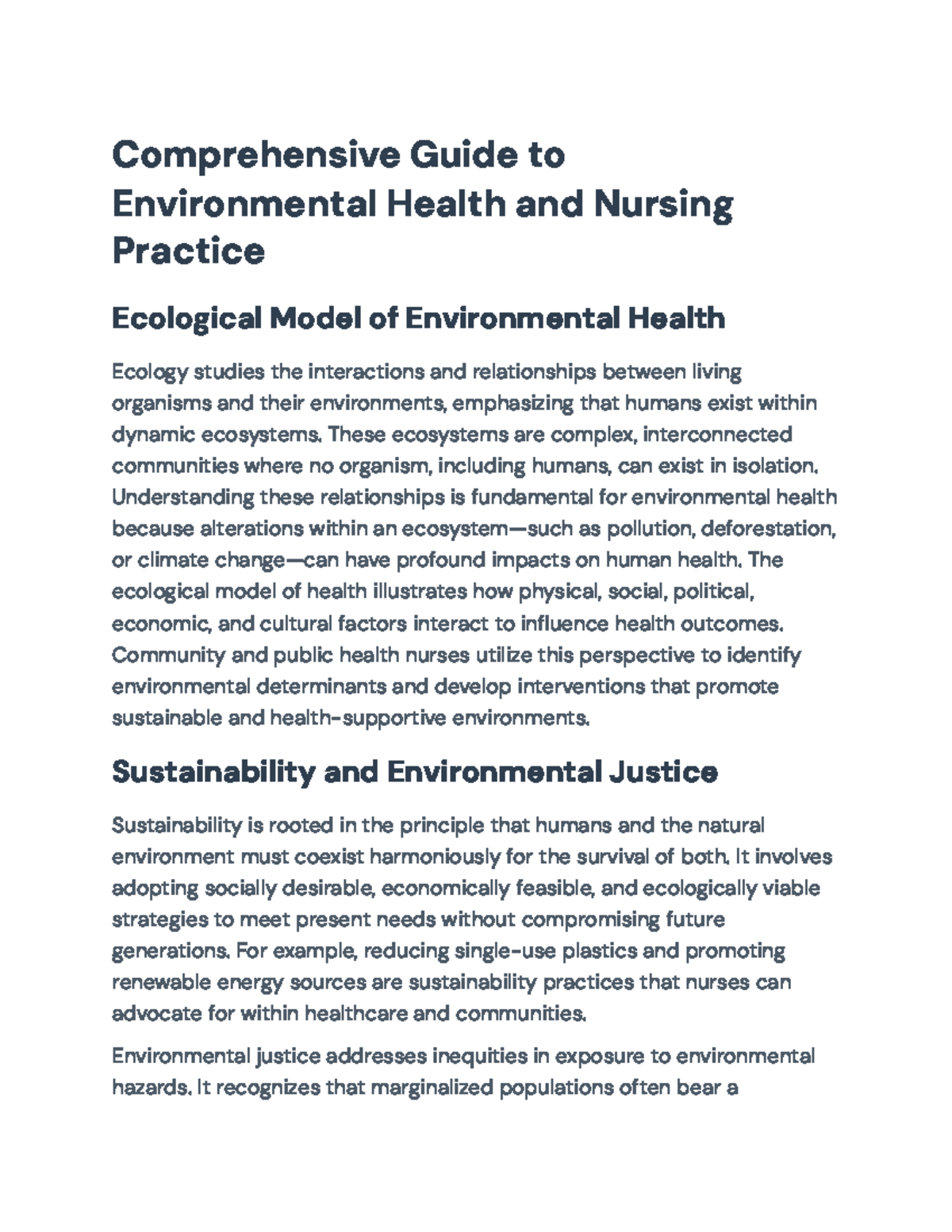 Comprehensive Guide to Environmental Health & Nursing Practice (NUR 301 ...