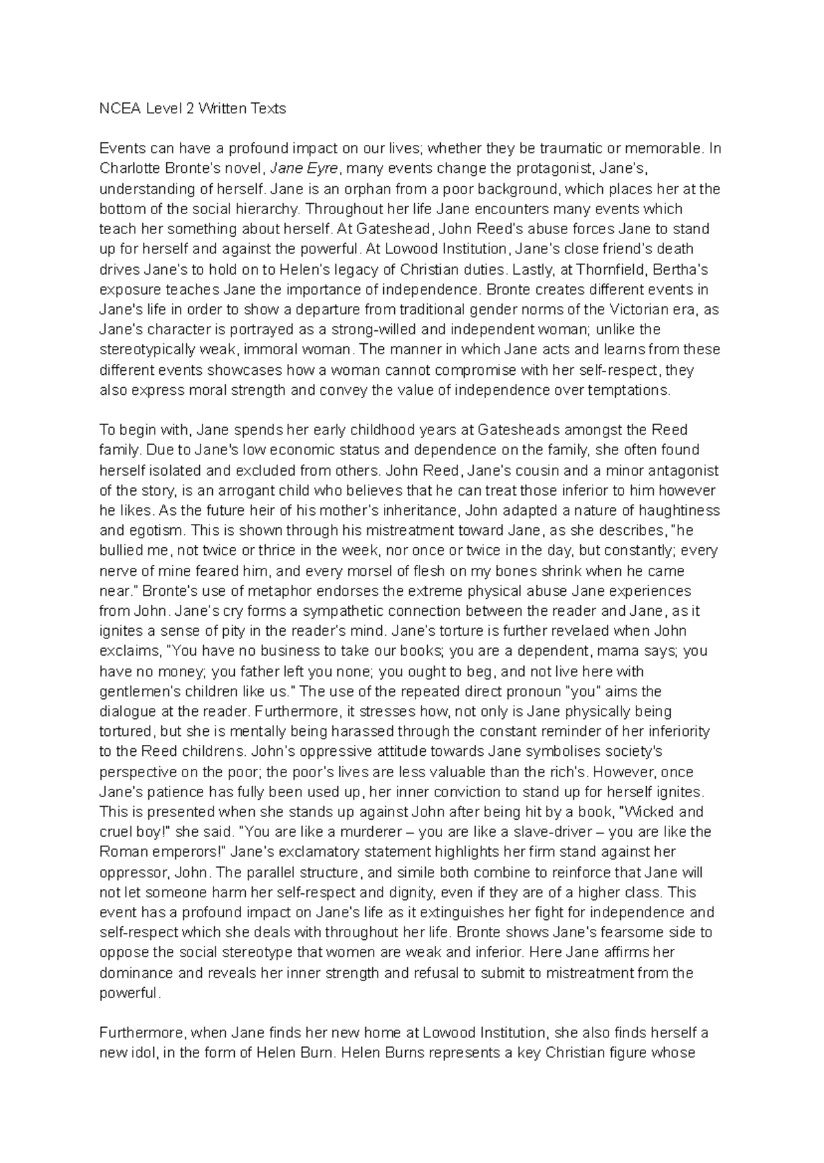 NCEA Level 2 Written Texts Mock Essay - NCEA Level 2 Written Texts ...