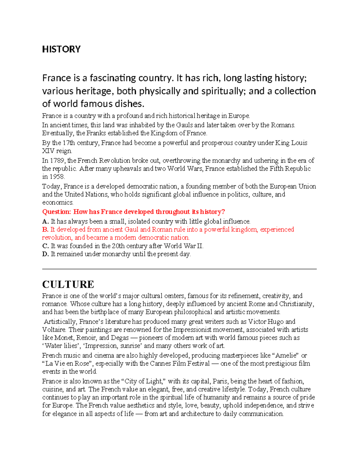 HIST 101: The Evolution of France's Cultural and Historical Heritage ...
