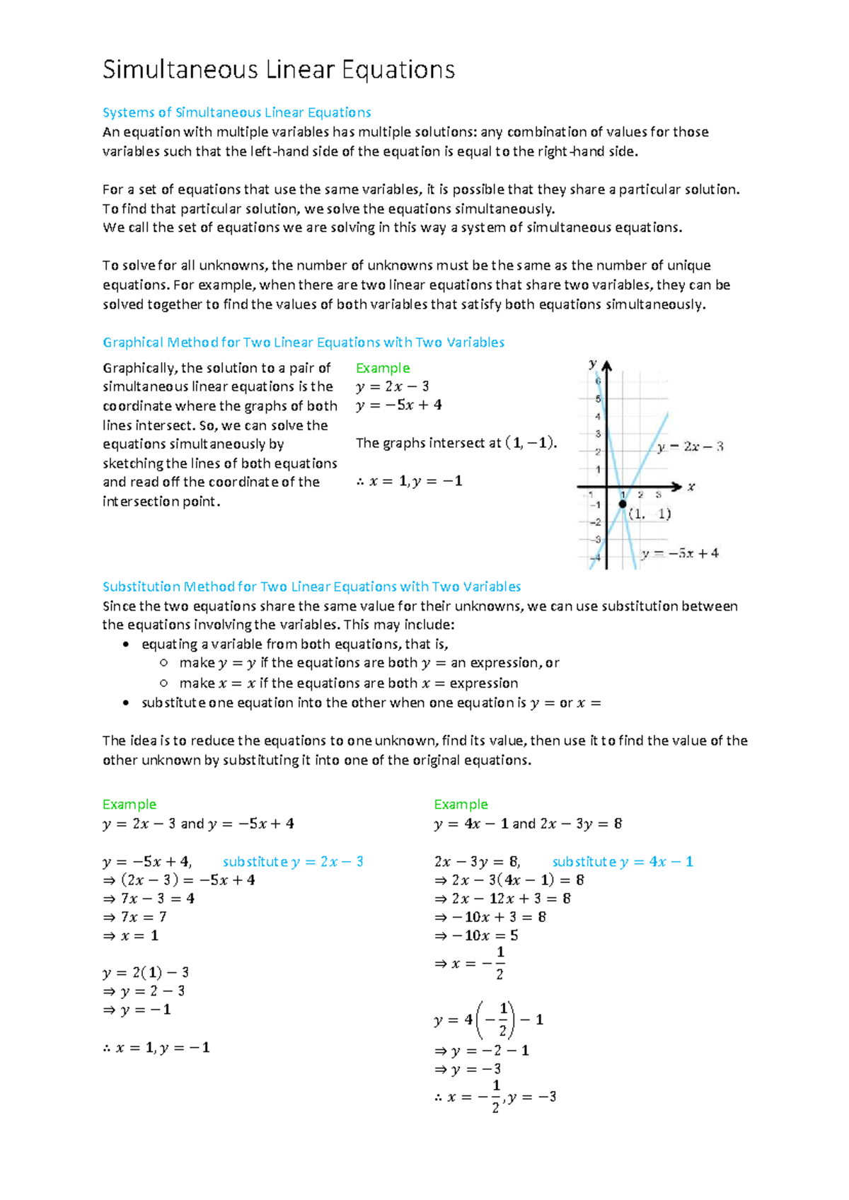 Simultaneous Linear Equations: Methods and Word Problems - Studocu