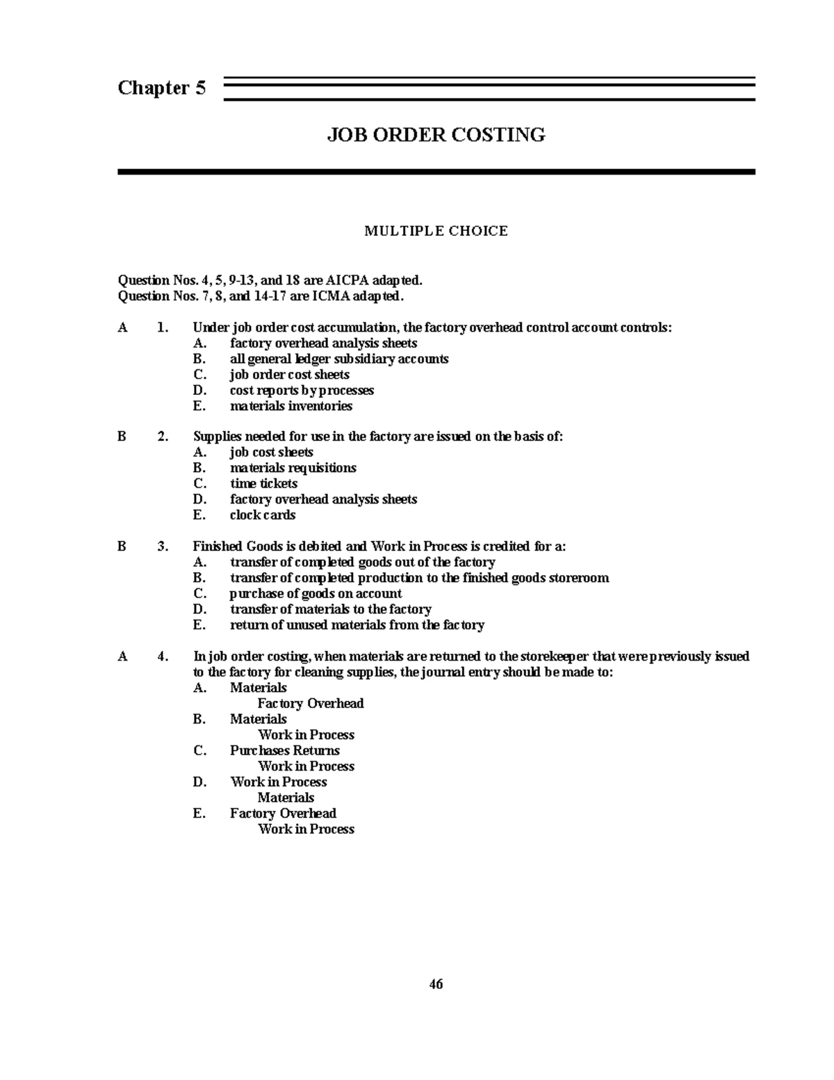 05 Job Order Costing - problems - Chapter 5 JOB ORDER COSTING MULTIPLE ...