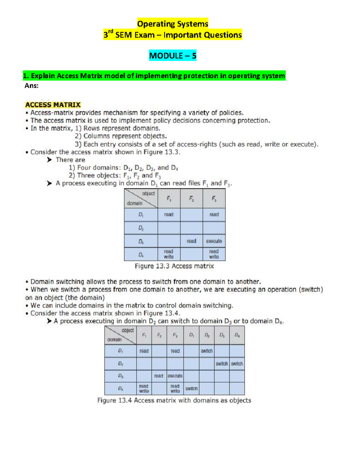 OS 3 SEM Exam Important Questions - Module 5 Insights - Studocu