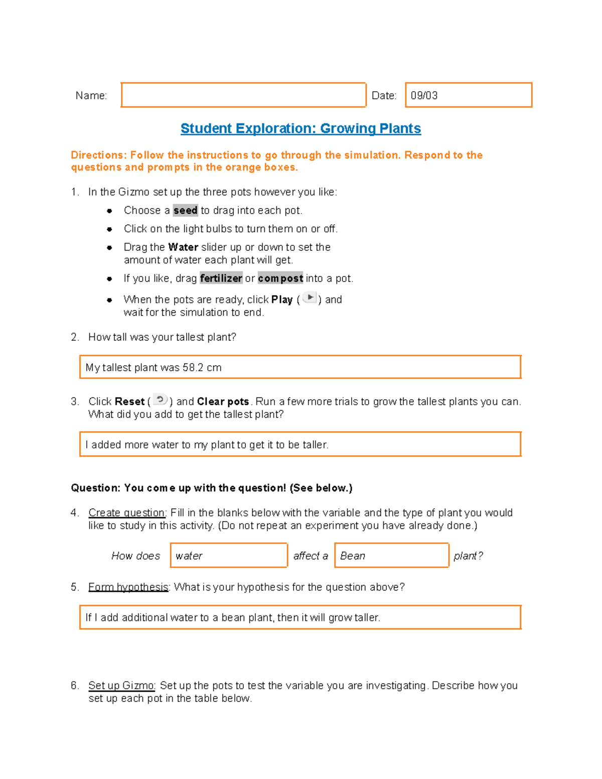 Exploration: Growing Plants Simulation (GIZMO) - Studocu