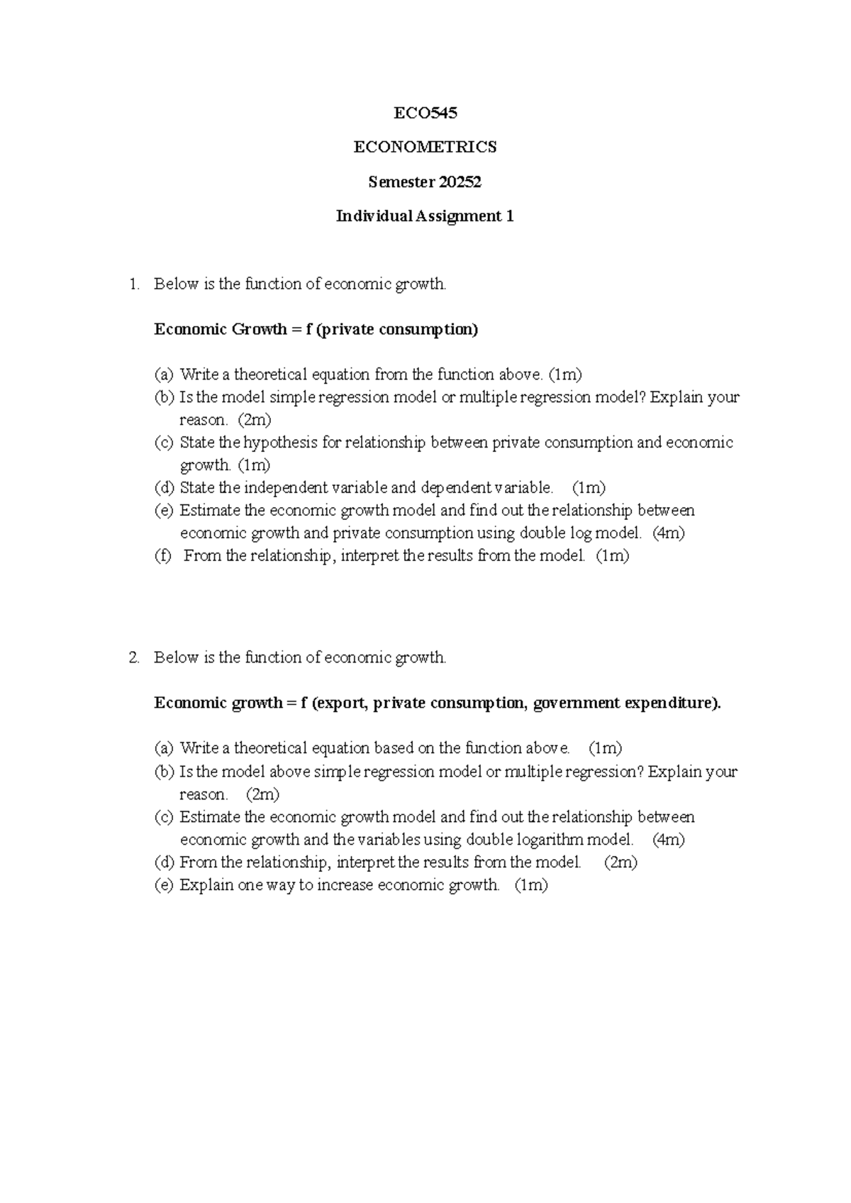 ECO545 Econometrics Individual Assignment 1: Economic Growth Analysis ...