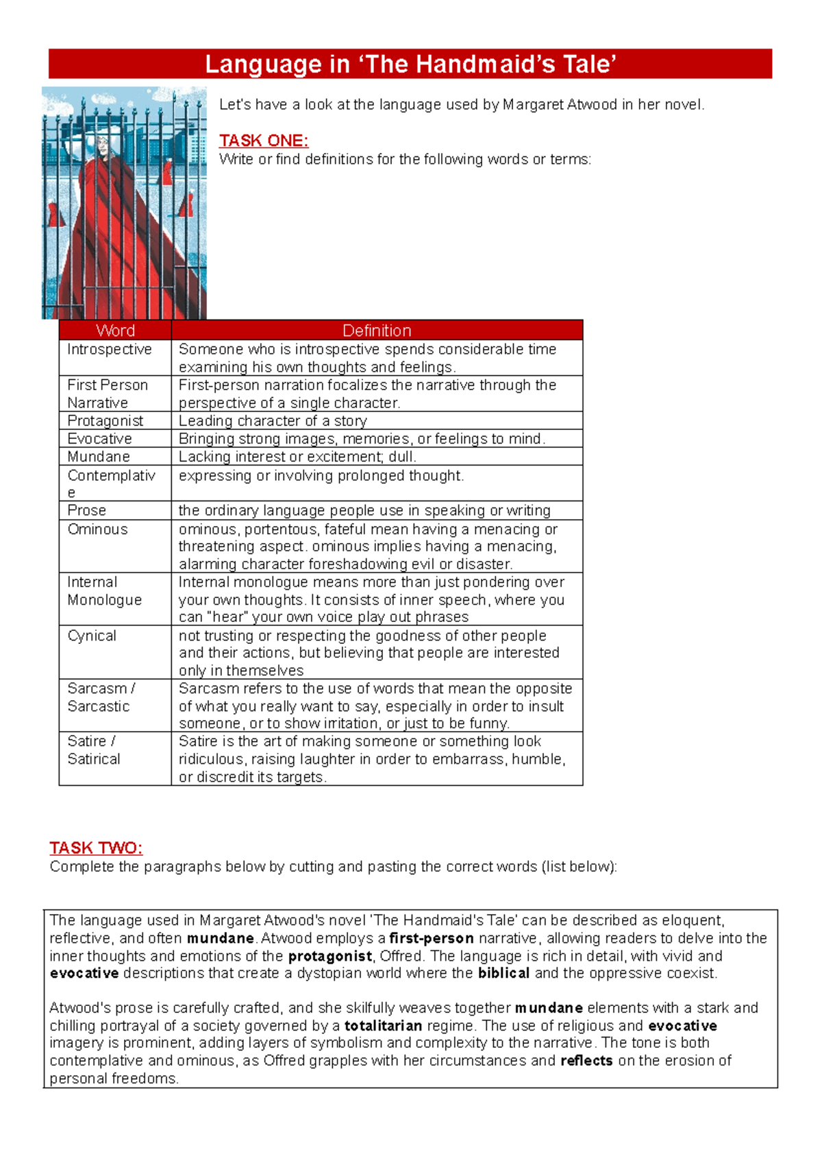 Language in The Handmaid's Tale - Language in ‘The Handmaid’s Tale’ Let ...