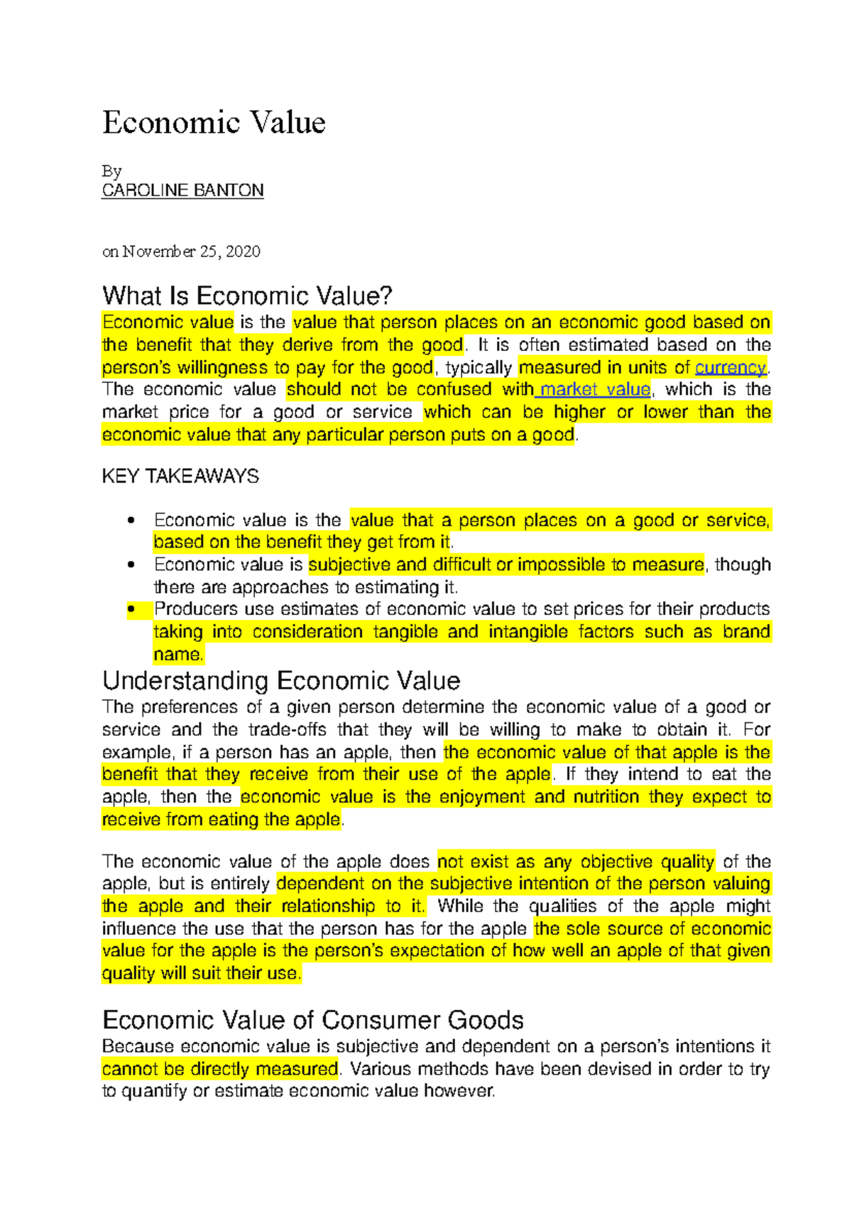 Economic Value in Value based economy - Malaysian Studies (For ...