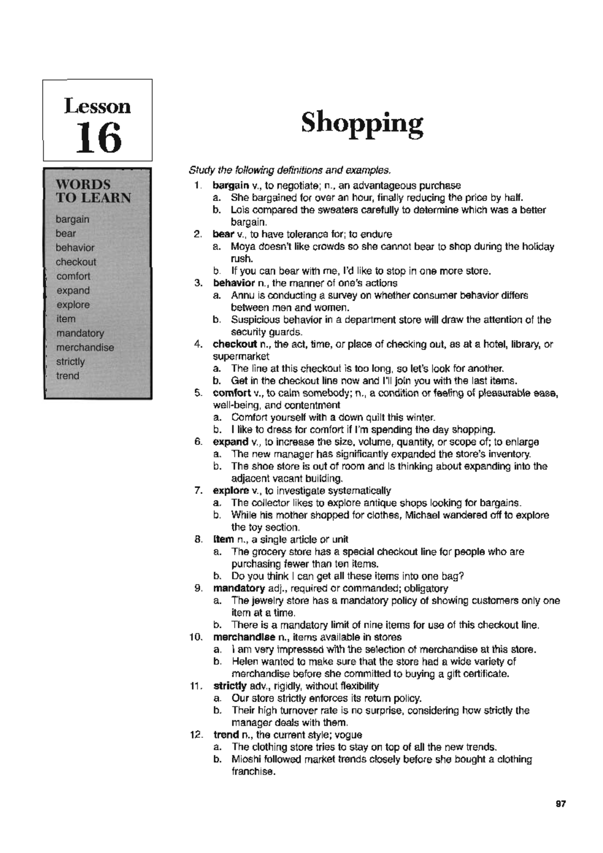 L16 Shopping Lesson: Vocabulary and Contextual Usage - Studocu