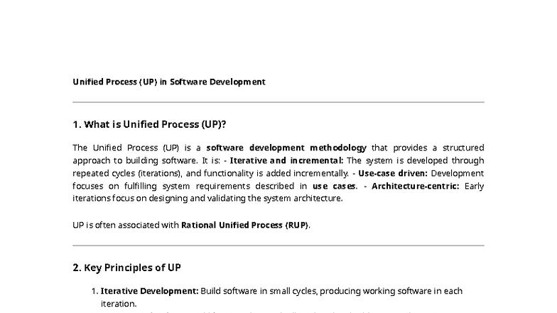 Unified Process (UP) Overview in Software Development - Studocu