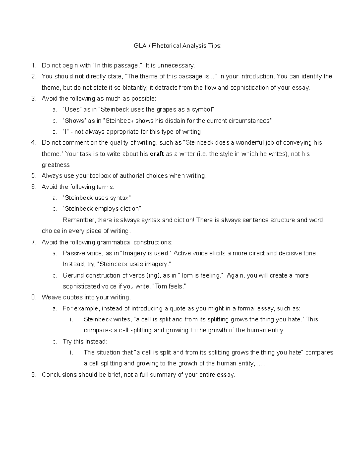 GLA Rhetorical Analysis Tips: Enhancing Your Essay Craft - Studocu