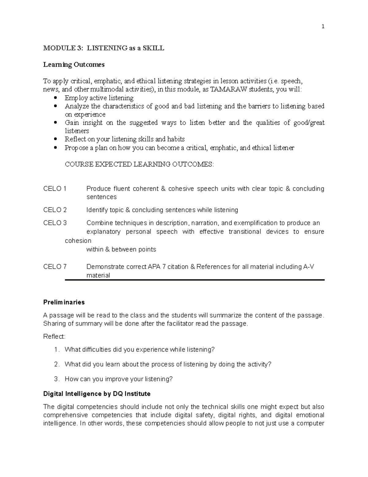 Module 3- Listening as a Skill - MODULE 3: LISTENING as a SKILL ...