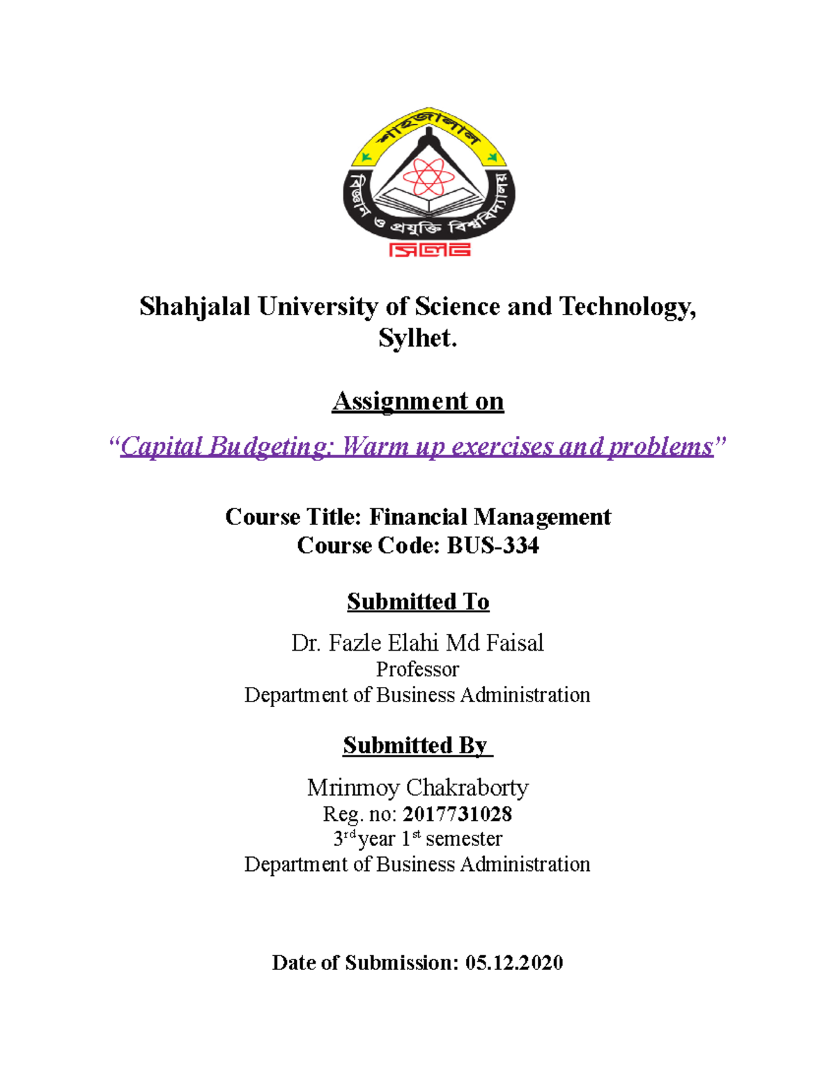 2017 731028 FM assignment - Shahjalal University of Science and ...