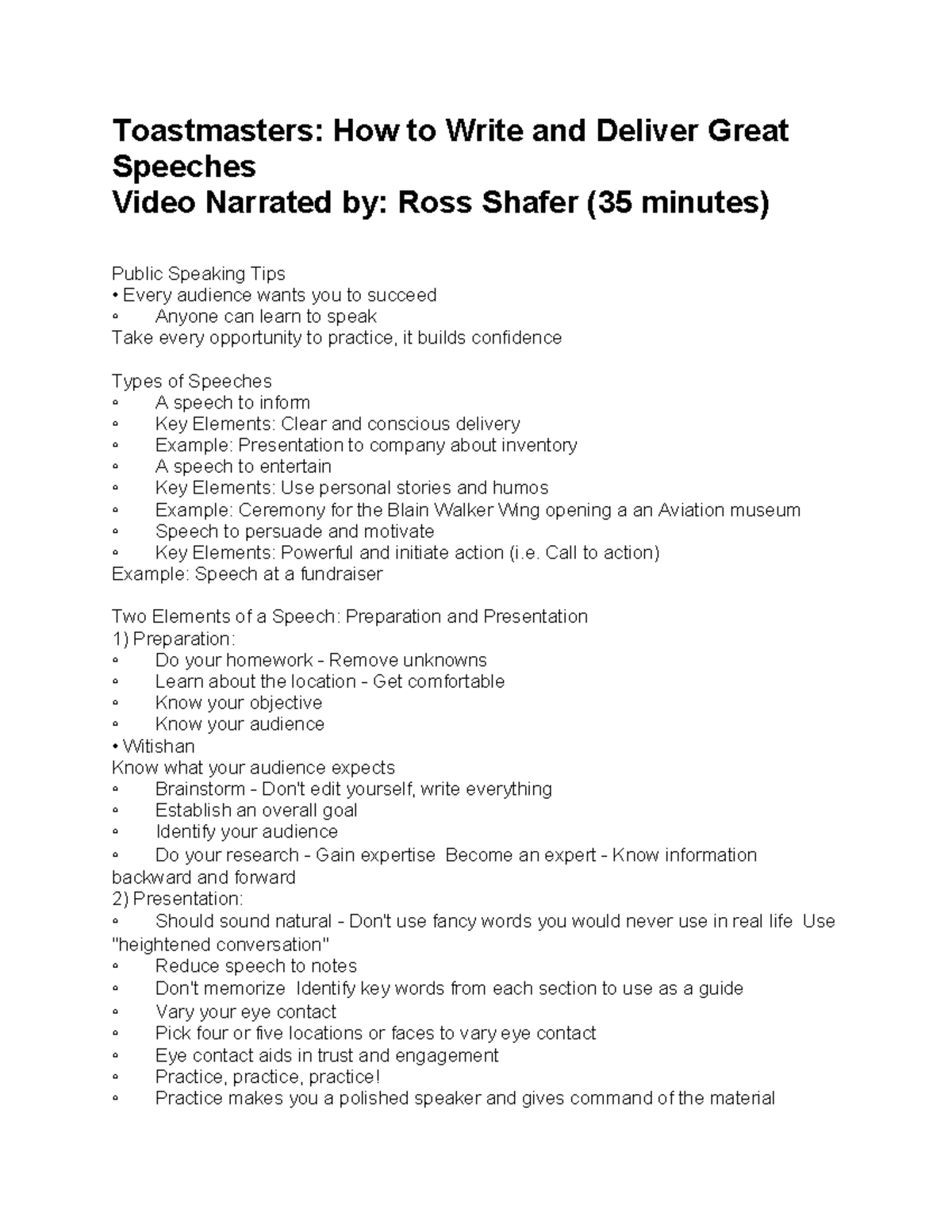 Toastmasters: Tips for Writing & Delivering Great Speeches - Studocu