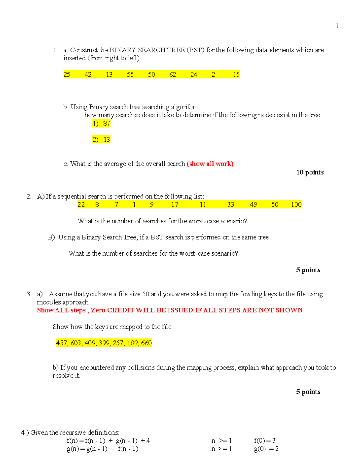 CIS-277 - Data Structures & Algorithms HW: BST, Search Methods & Sort Techniques - Studocu