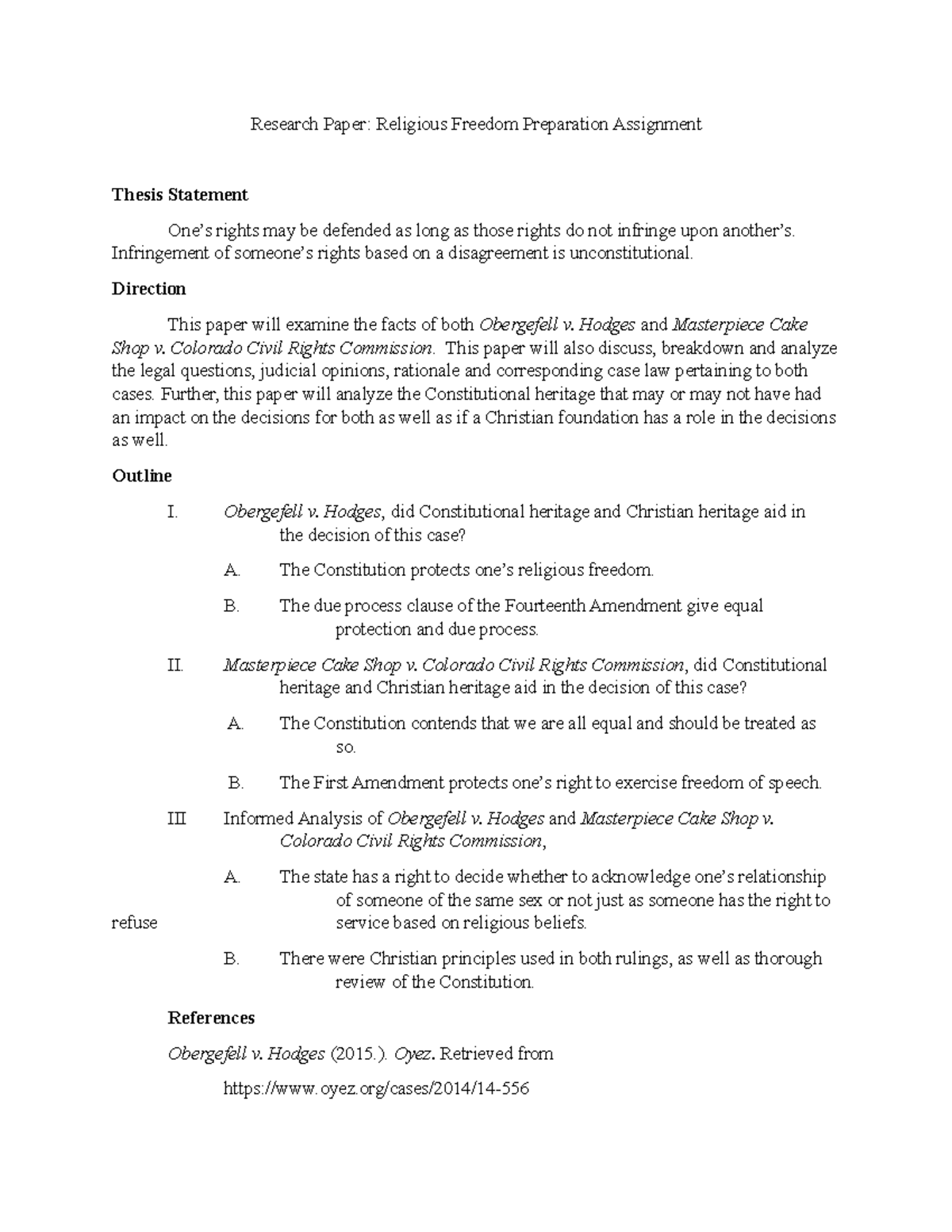 Govt 421 Research Paper: Analyzing Religious Freedom Cases - Studocu