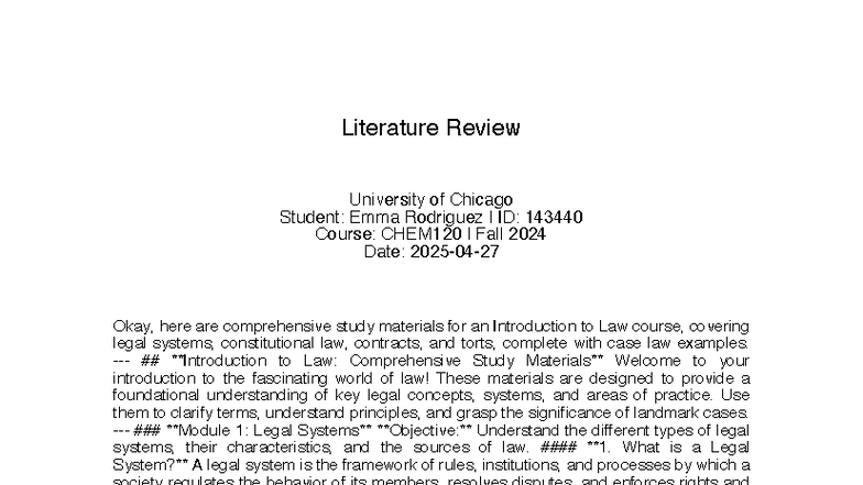 CHEM120 Fall 2024: Intro to Law - Comprehensive Study Materials - Studocu