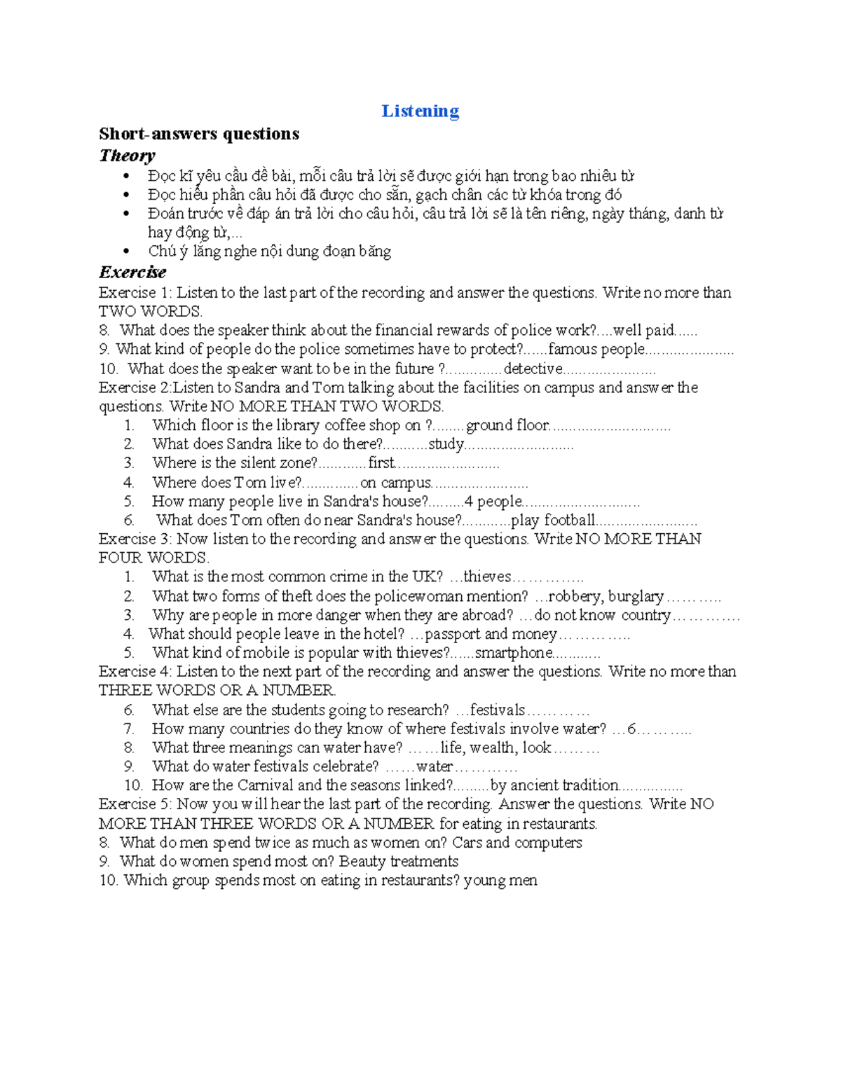 Listening Short-Answer Questions: Tips & Exercises (ENG 101) - Studocu