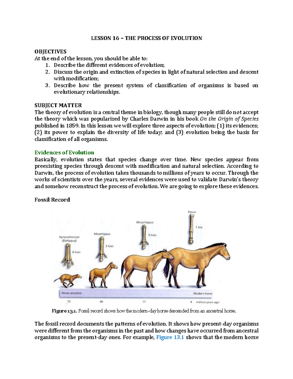 CH5 Lesson 16 The Process of Evolution - LESSON 16 – THE PROCESS OF EVOLUTION OBJECTIVES At the ...