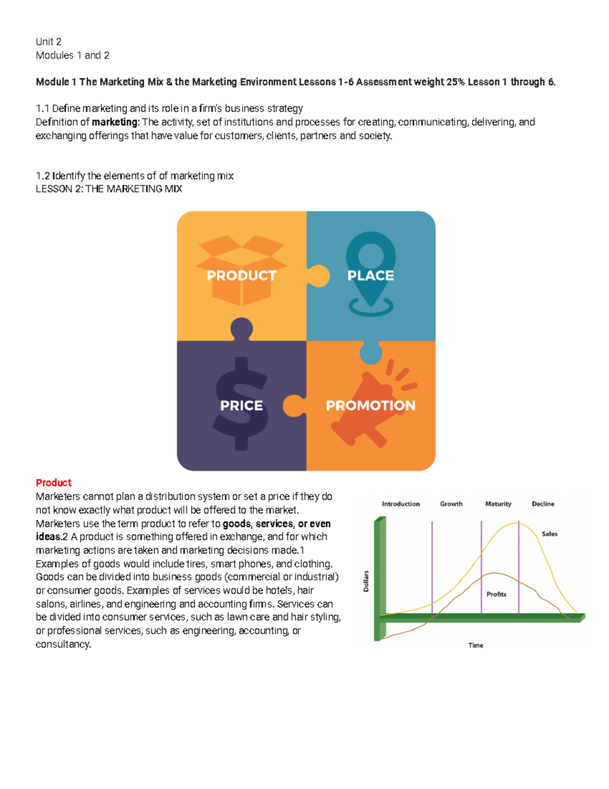D077 Notes for Unit 2 - Unit 2 Modules 1 and 2 Module 1 The Marketing ...