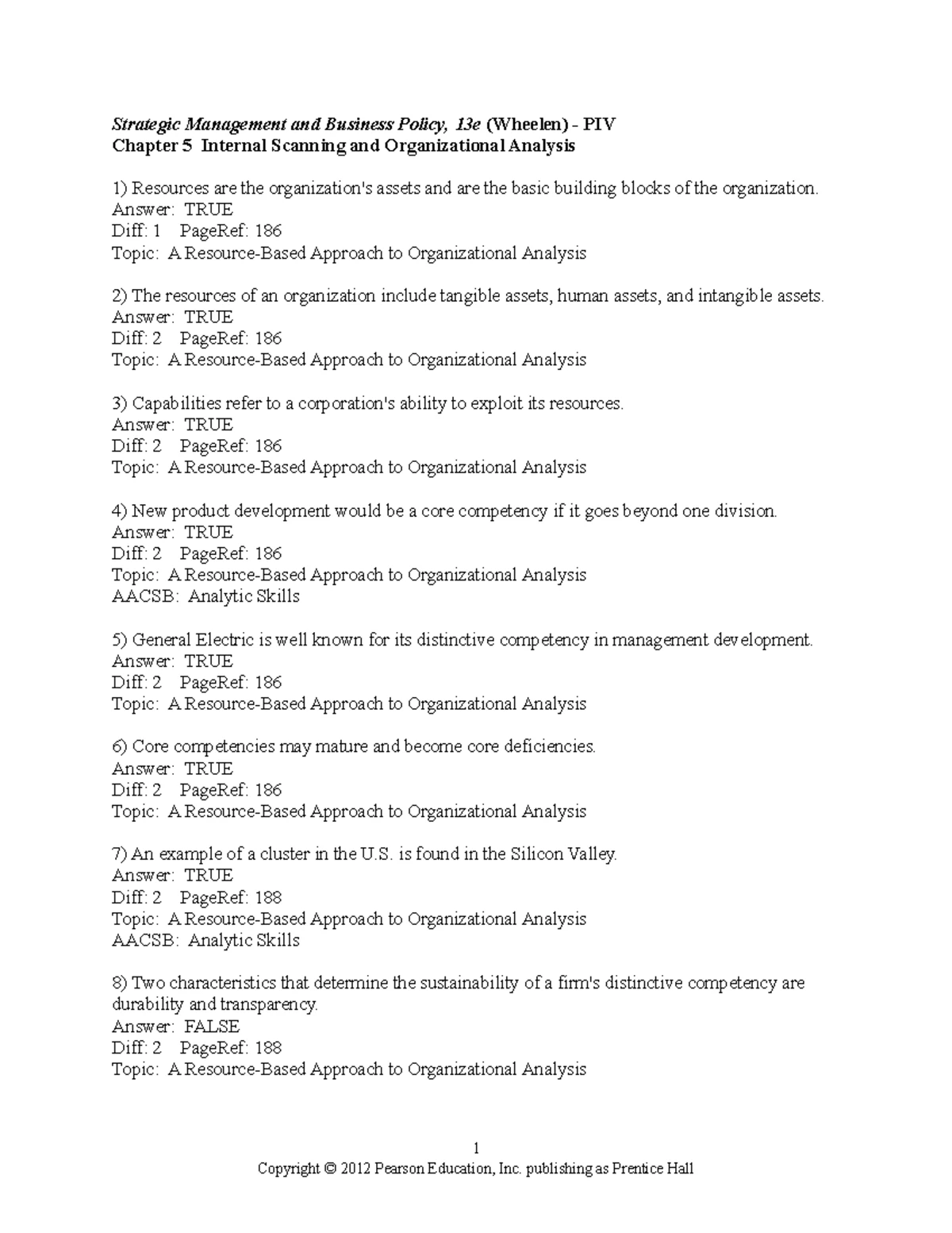 Chapter 1 Test Bank - strategic management - Studocu