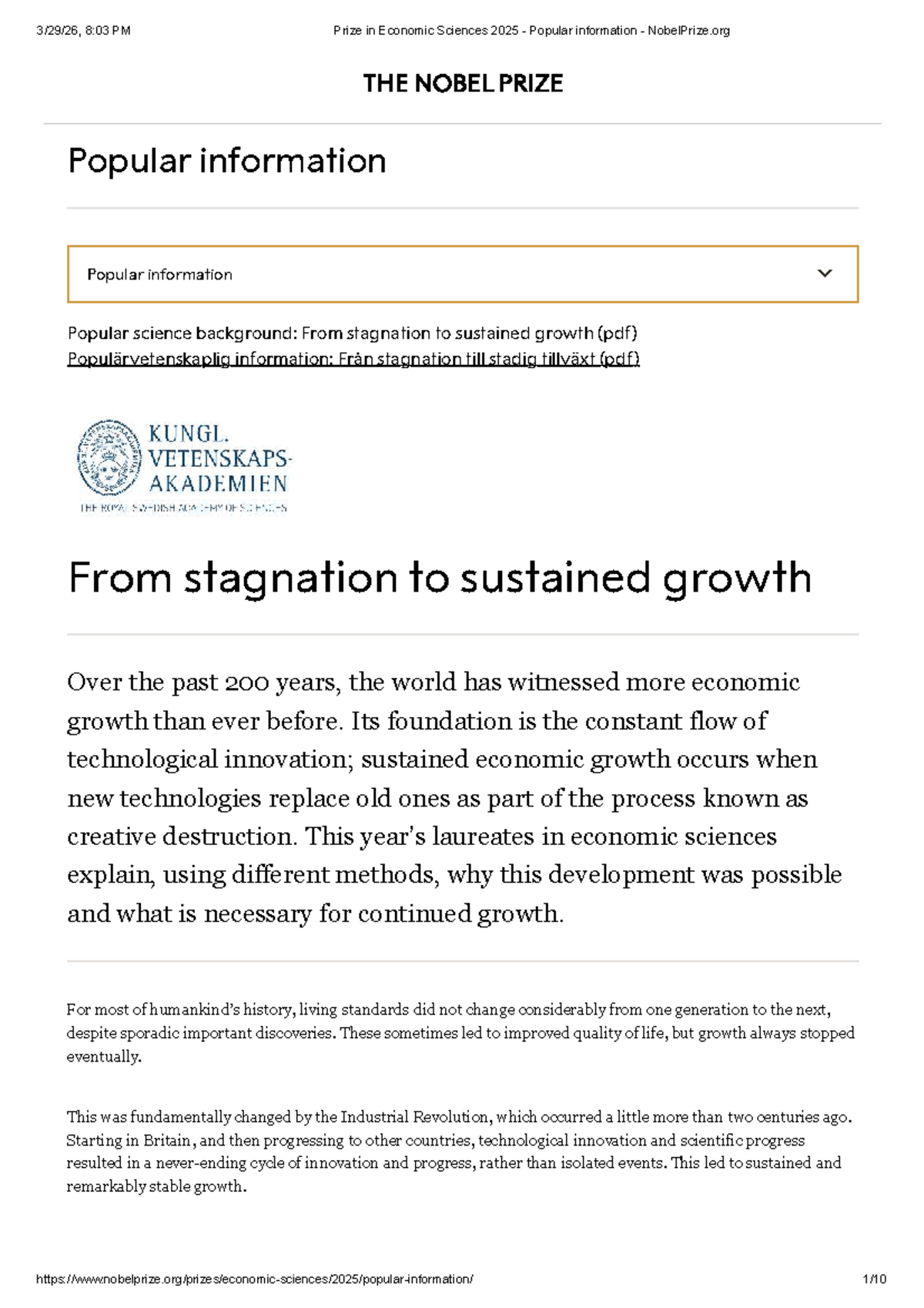 Prize in Economic Sciences 2025: From Stagnation to Growth Insights ...