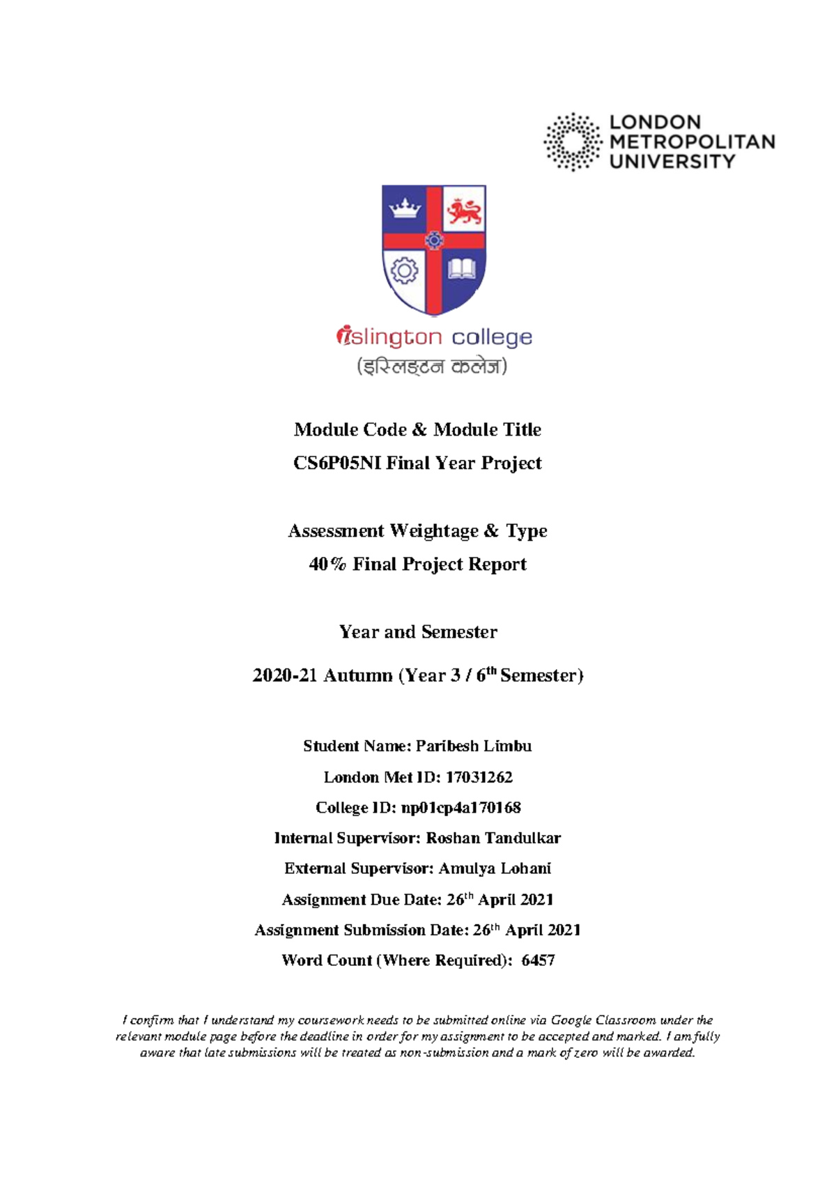 CS6P05NI Final Year Project Report: Pet Adoption System Analysis - Studocu