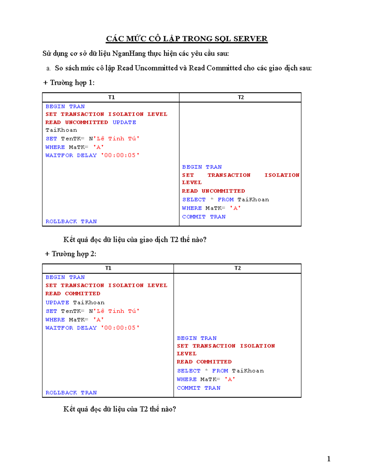 So sánh Mức Cô Lập Trong SQL Server: Read Uncommitted và Read Committed ...