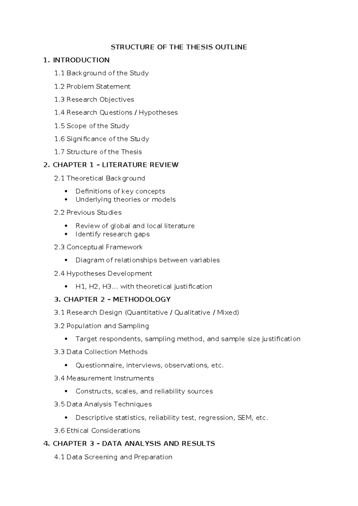 Thesis Outline Structure: Key Components & Methodology Guide - Studocu
