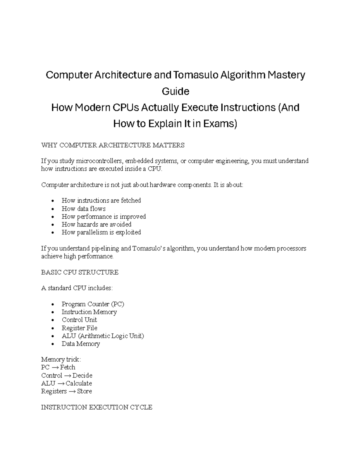 Computer Architecture (CS101) & Tomasulo Algorithm Study Guide - Studocu