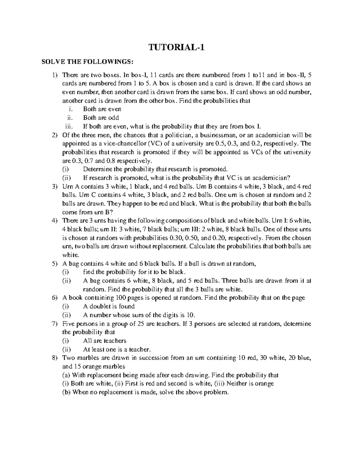 Probability Assignment 2: Tutorial on Drawing & Urn Problems - Studocu