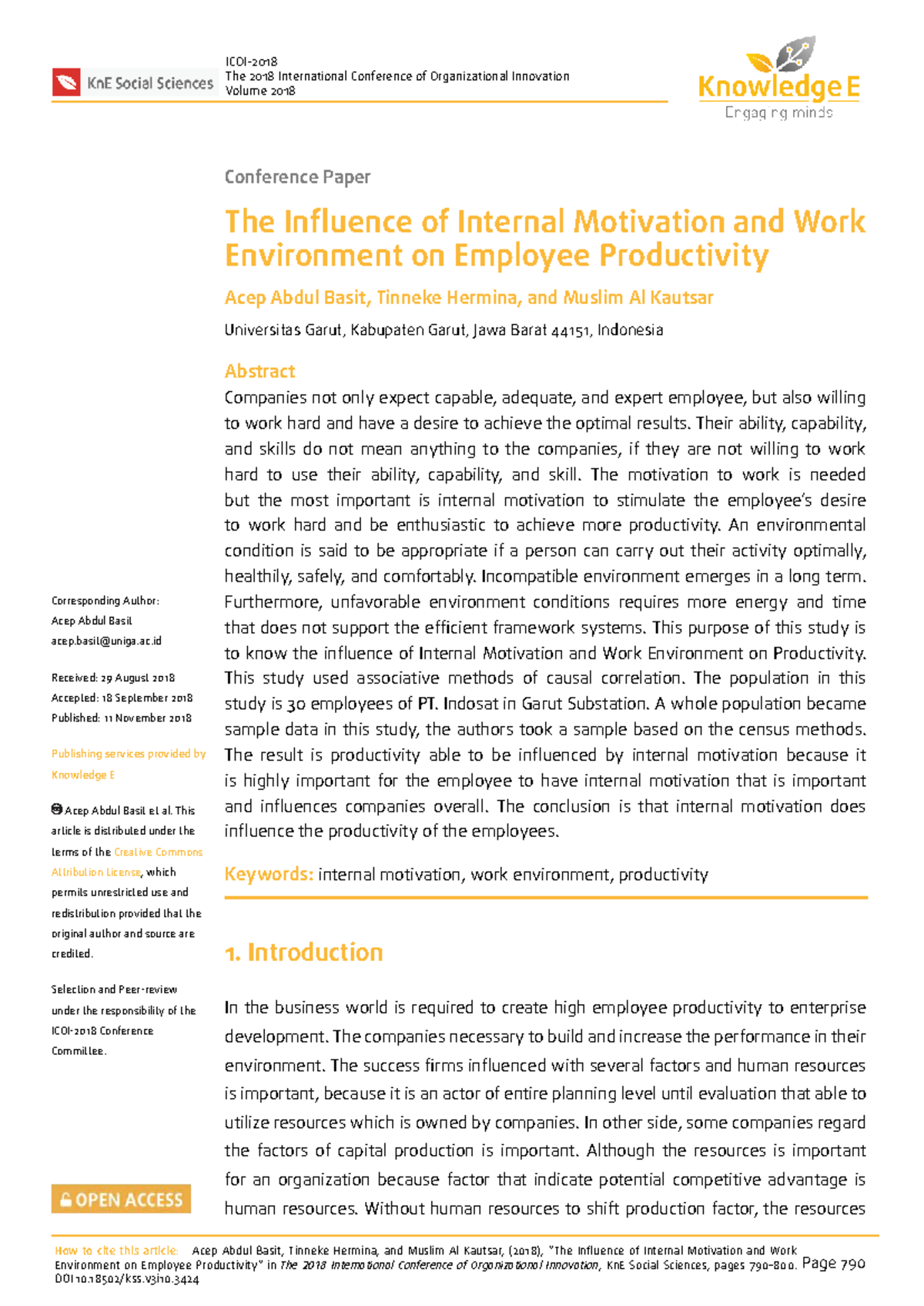 The Influence of Internal Motivation and Work Environment on Employee ...