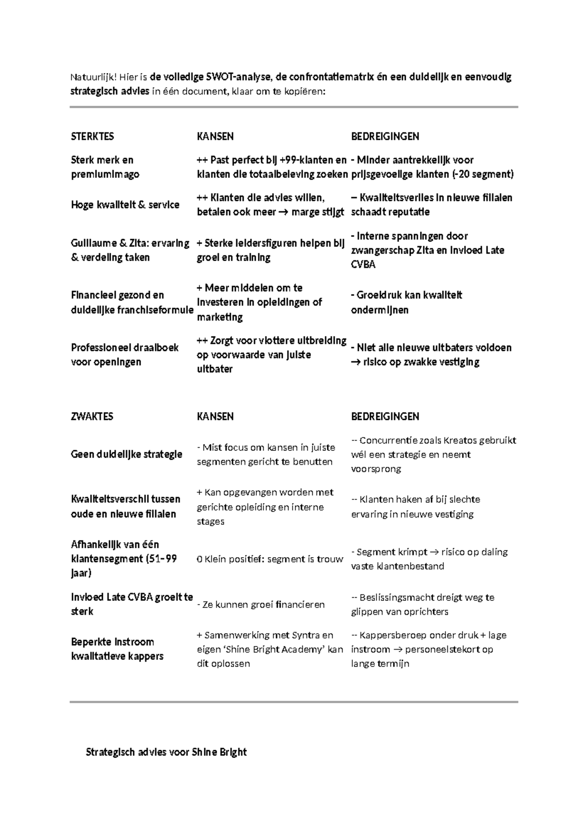 Strategisch Advies en Confrontatiematrix voor Shine Bright - Case ...