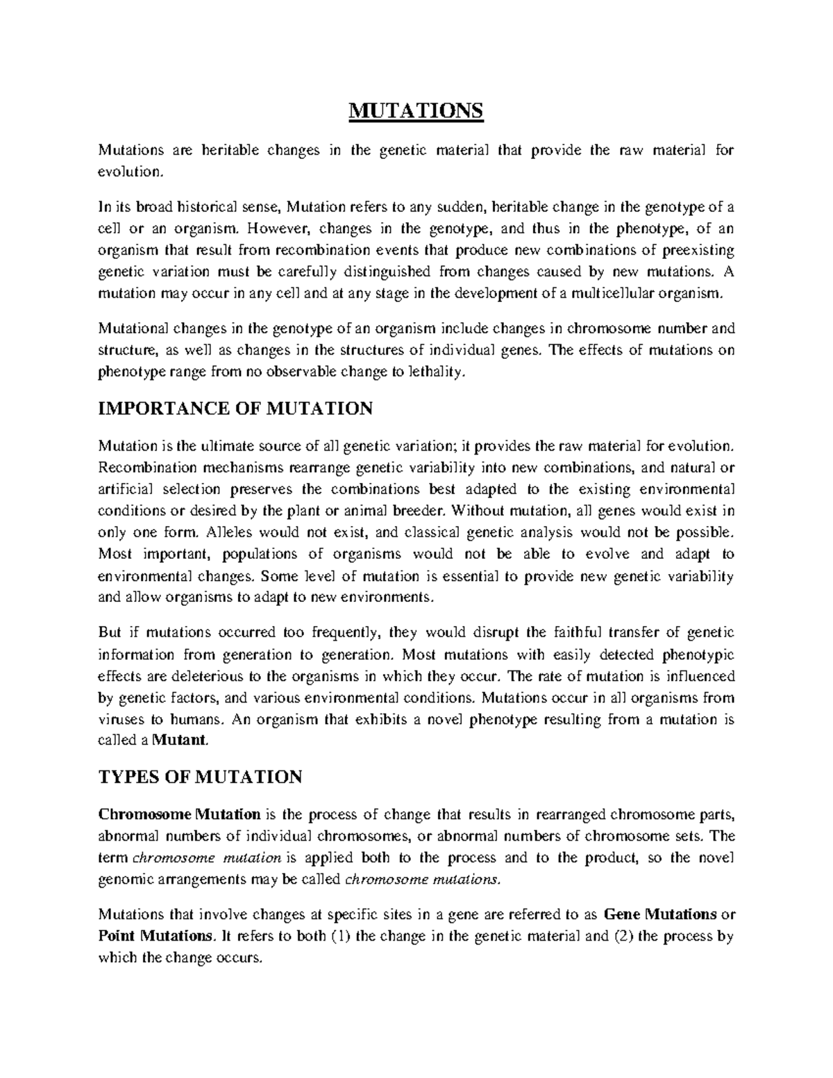Mutations - detailed note on different type of mutation and their ...