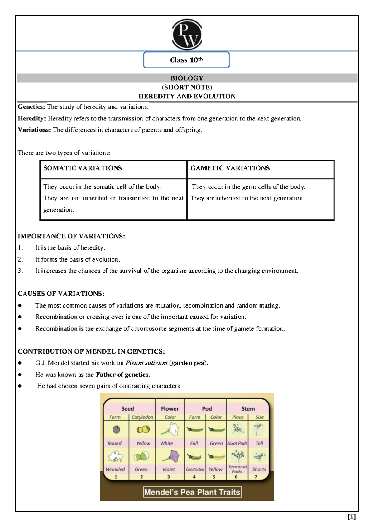 Class 10 BIOLOGY: Short Notes on Heredity and Evolution - Studocu